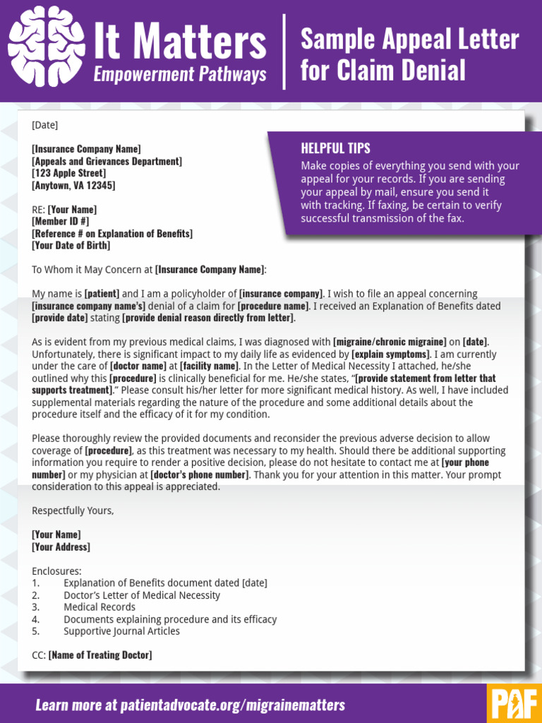 Sample Appeal Letter for Claim Denial | PDF | Physician | Insurance