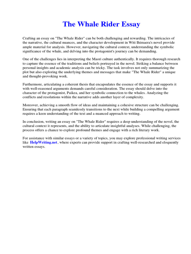 The Whale Rider Essay Pdf Essays Narrative