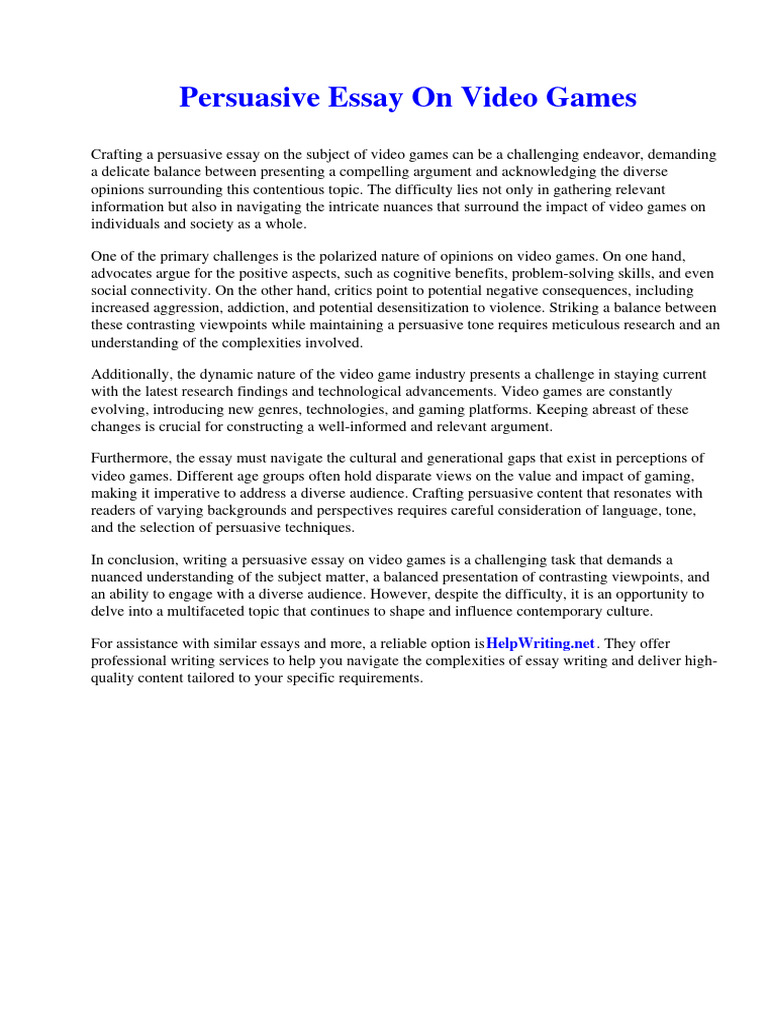Persuasive Essay On Video Games | PDF