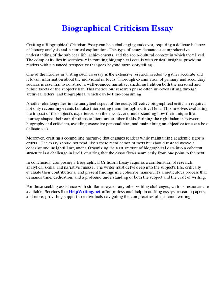 Biographical Criticism Essay | PDF | Biography | Narrative