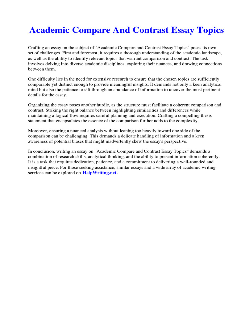 Academic Compare and Contrast Essay Topics | PDF | Modern Portfolio Theory