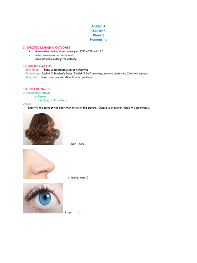 Lesson Plan English 3 Quarter 3 Week 1 | PDF | Learning | Human Communication