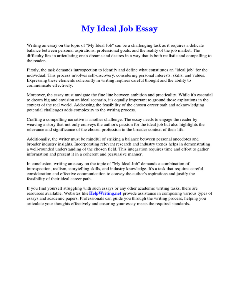 My Ideal Job Essay | PDF
