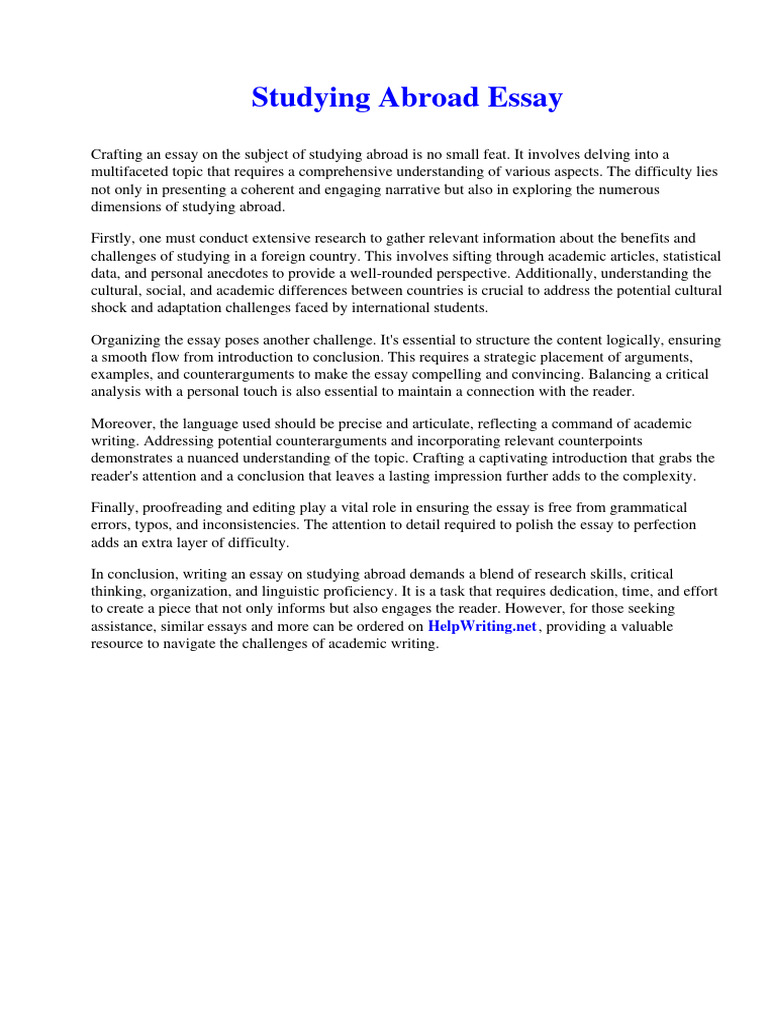 Studying Abroad Essay | PDF | Essays | Generic Drug