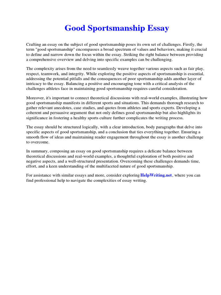 Good Sportsmanship Essay | PDF | Career & Growth | Self-Improvement