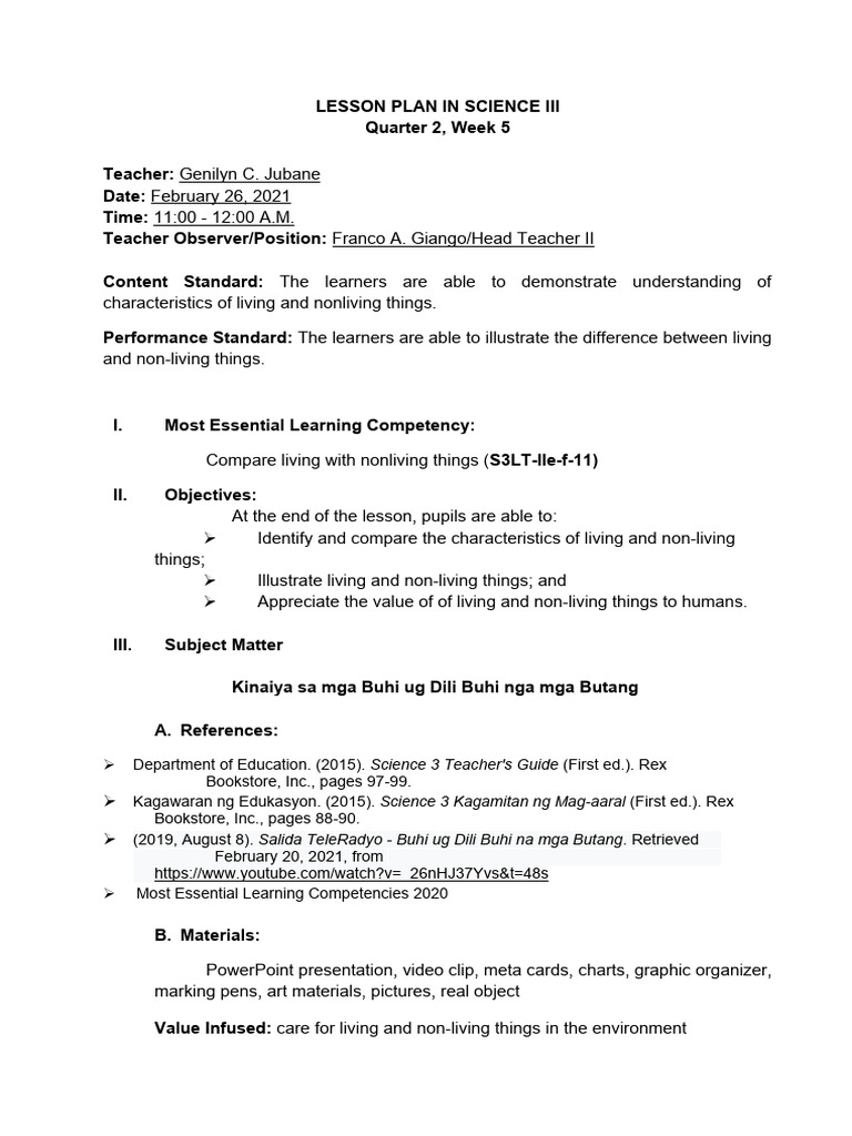 Lesson Plan Scie3 Q2 W5 1 | PDF