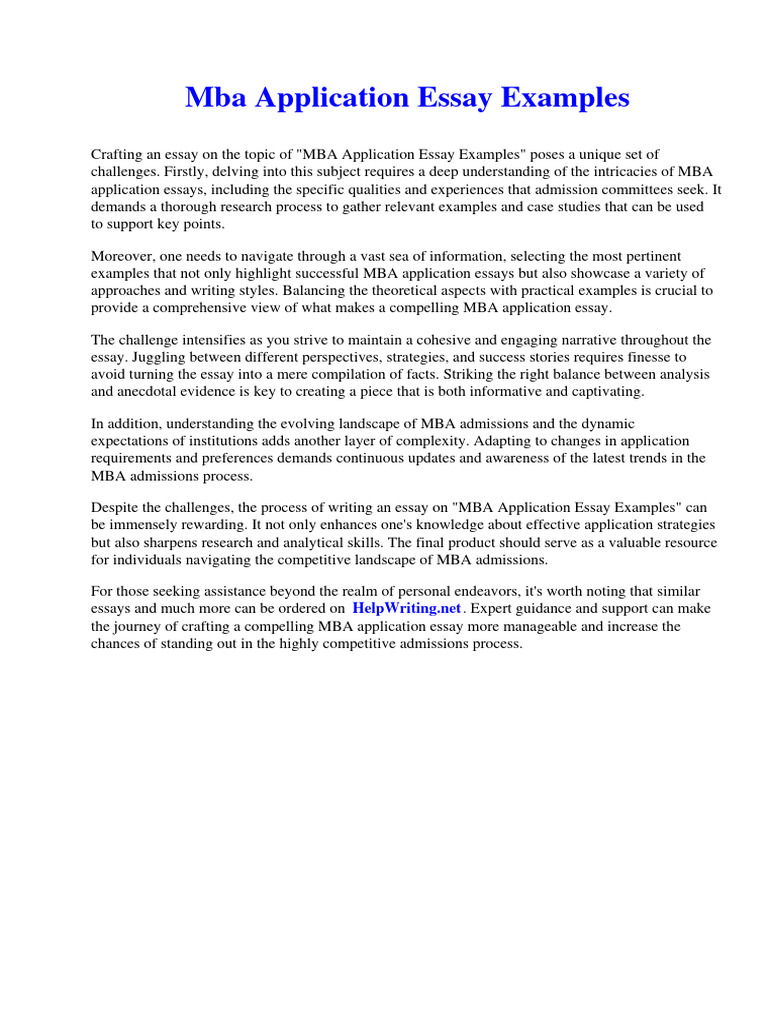 Mba Application Essay Examples | PDF
