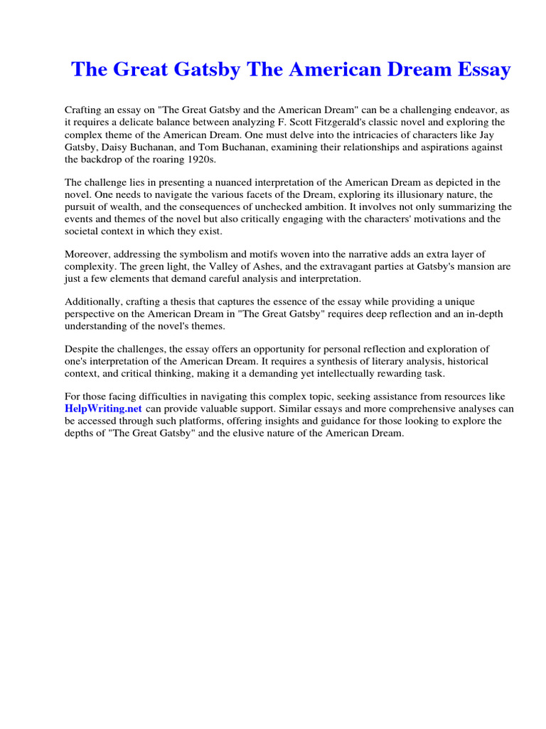 The Great Gatsby The American Dream Essay | PDF | The Great Gatsby
