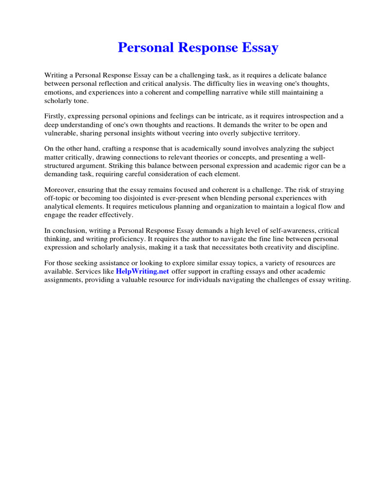 Personal Response Essay | PDF | Essays | Thought