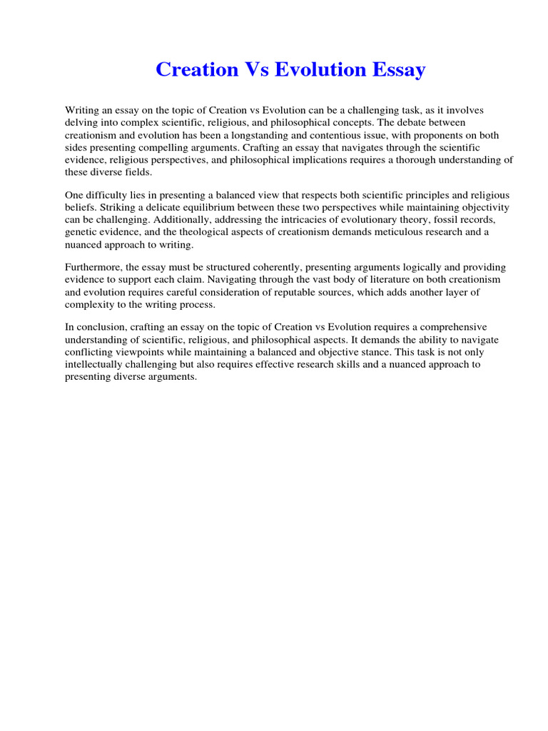 Creation Vs Evolution Essay | Download Free PDF | Creationism | Evolution