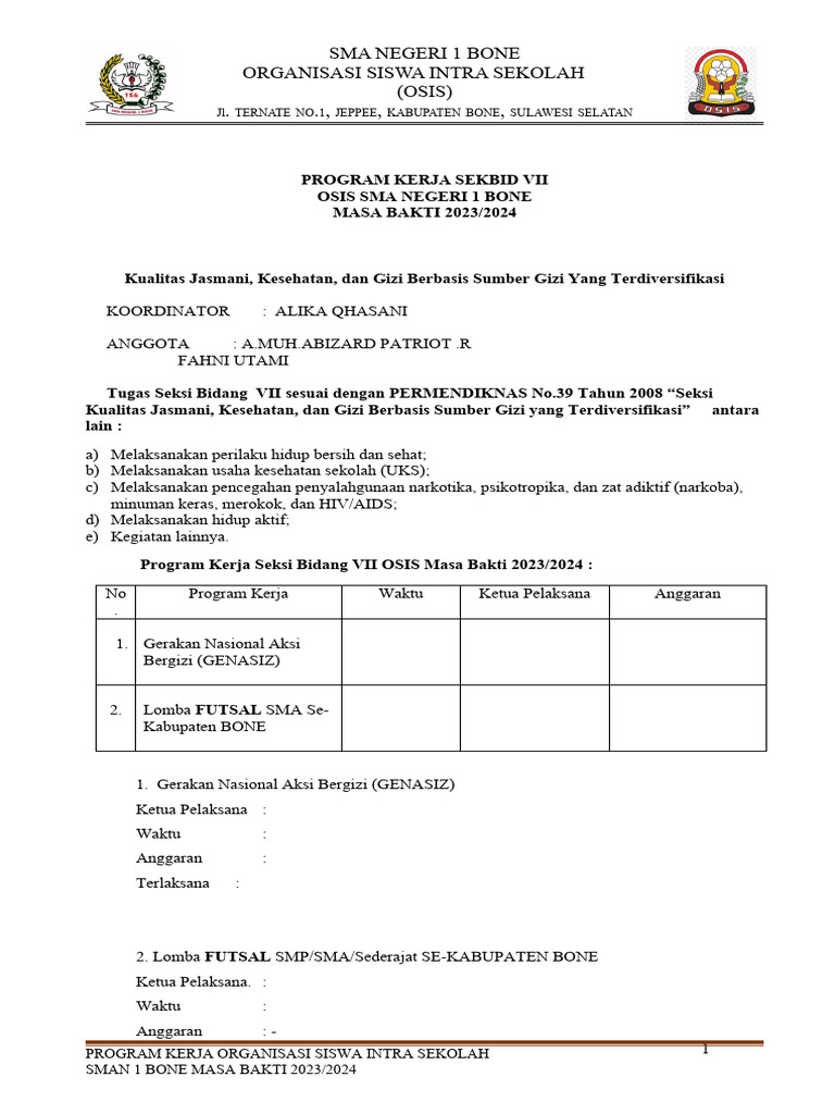 PROGRAM KERJA Sekbid 7 OSIS 2020 2021 | PDF