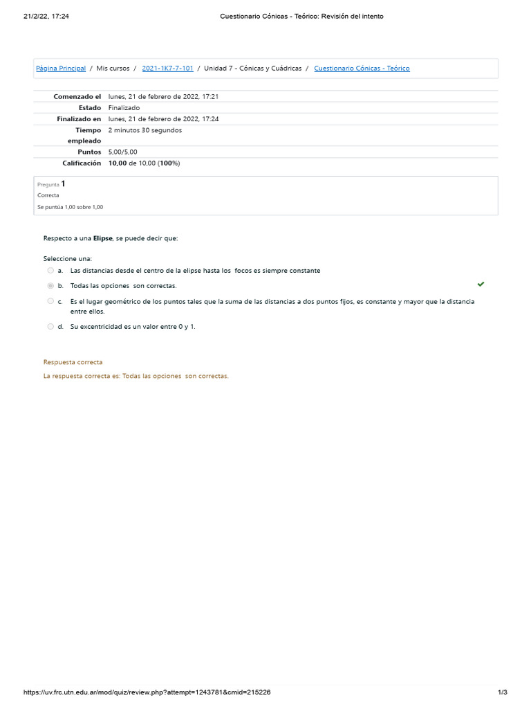 Cuestionario Cónicas Sil Soco | PDF | Elipse | Enseñanza de matemática