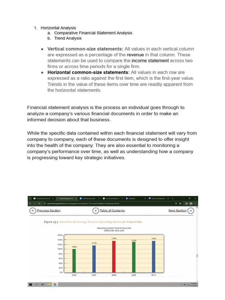 Horizontal Common-Size Statements: 1. Horizontal Analysis A. Comparative Financial Statement ...