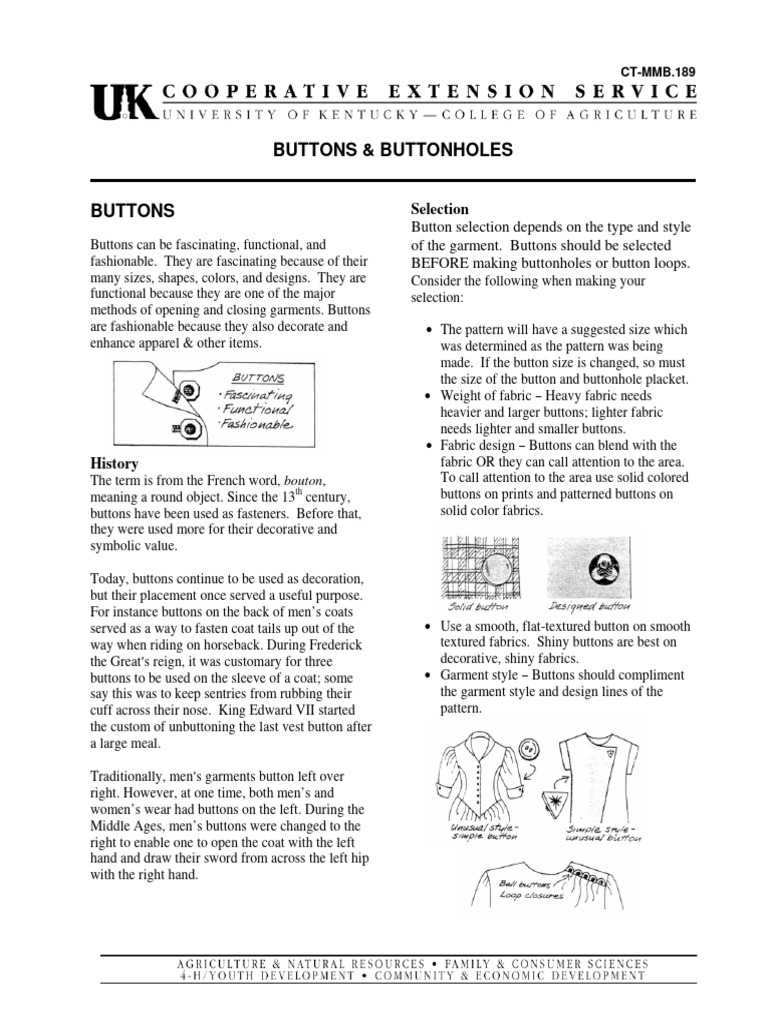 Buttons Buttonholes | PDF | Seam (Sewing) | Sewing
