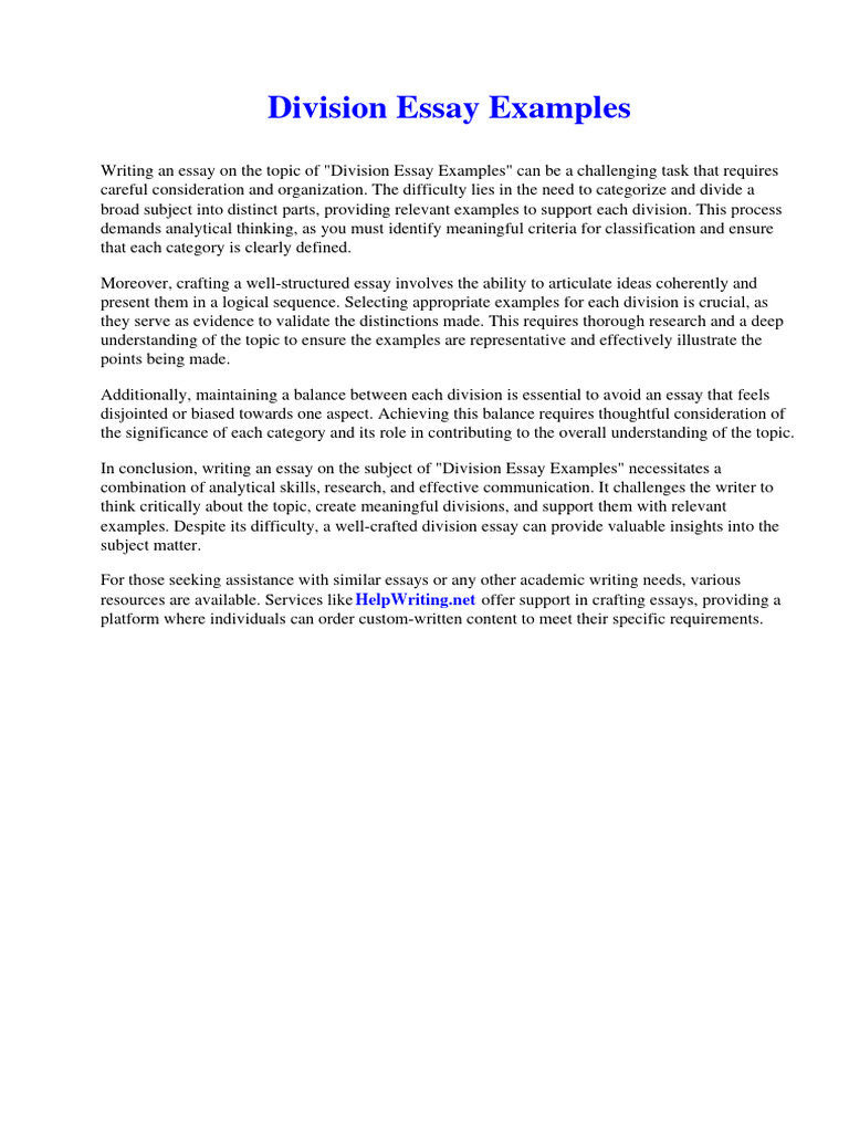 Division Essay Examples | PDF | Essays | Critical Thinking