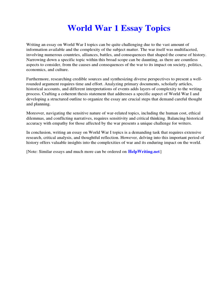 World War 1 Essay Topics | PDF | Water Purification | Water