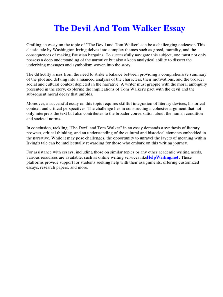 The Devil and Tom Walker Essay | PDF | Social Media | Popular Culture ...