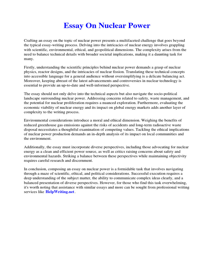 Essay On Nuclear Power | PDF