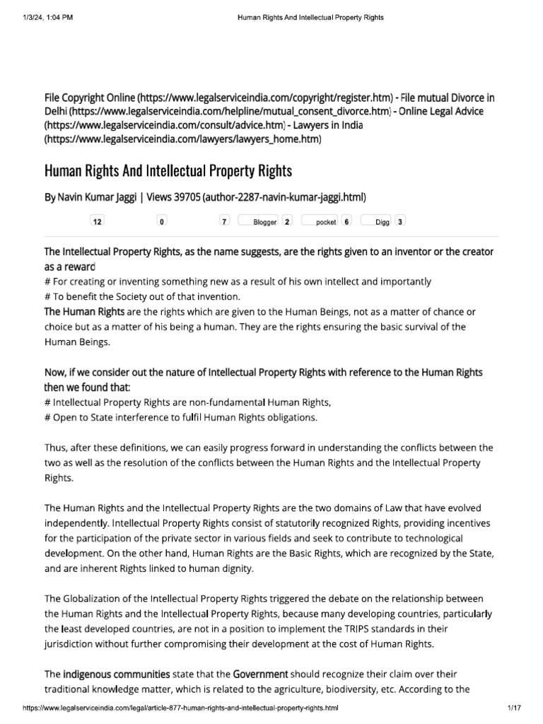 Human Rights and Intellectual Property Rights | PDF