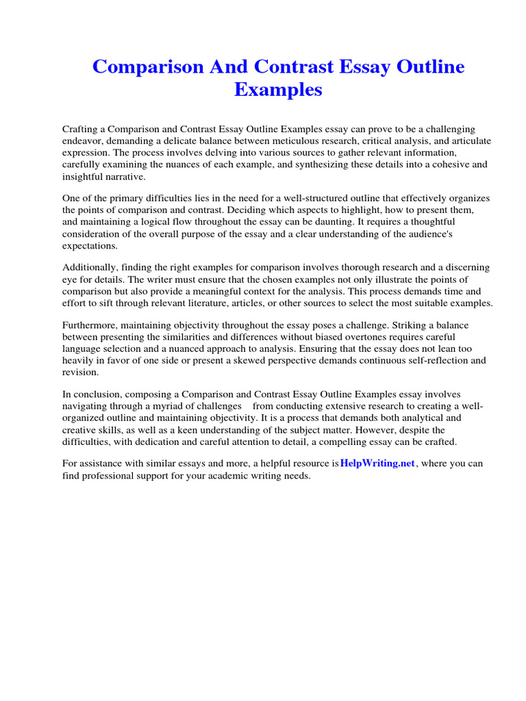 Comparison and Contrast Essay Outline Examples | Download Free PDF ...