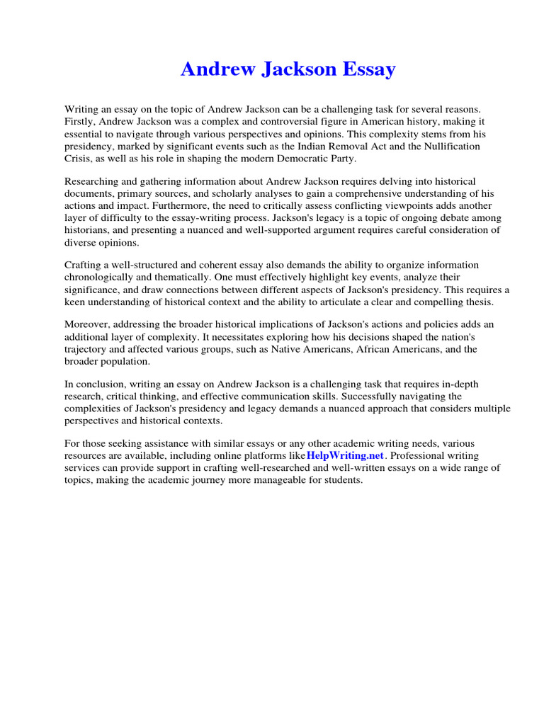 Andrew Jackson Essay | PDF