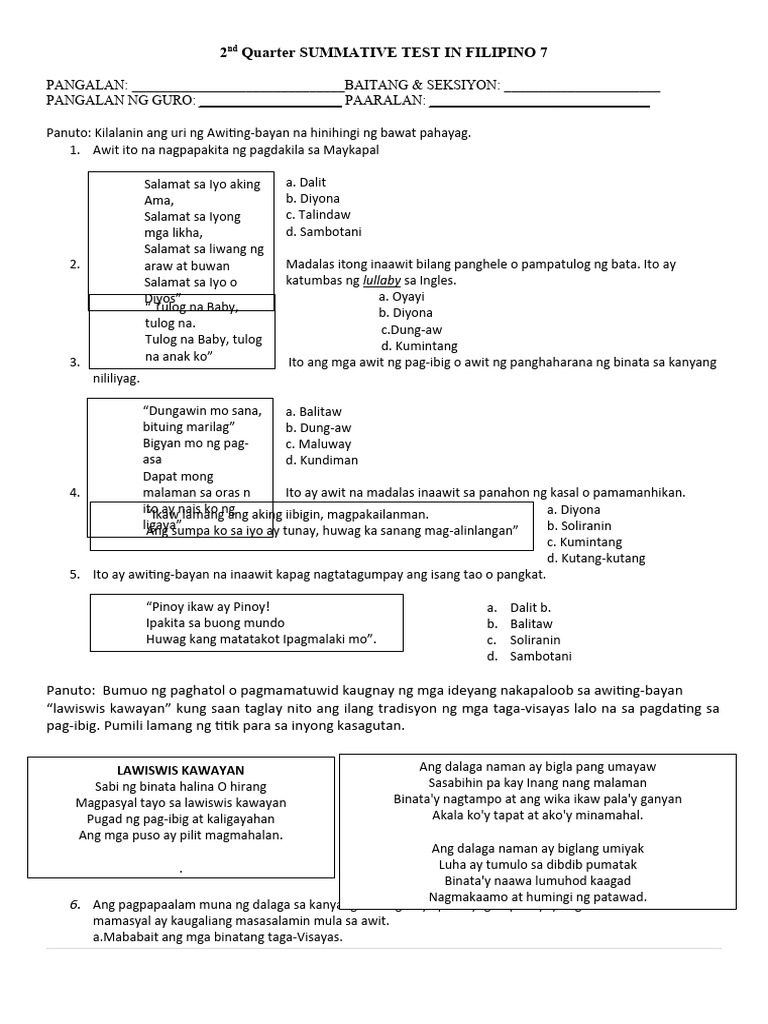 g7 Exam in Fili (Pino | PDF