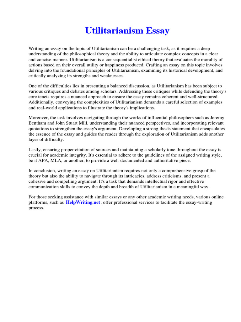 Utilitarianism Essay | PDF | Utilitarianism | Essays