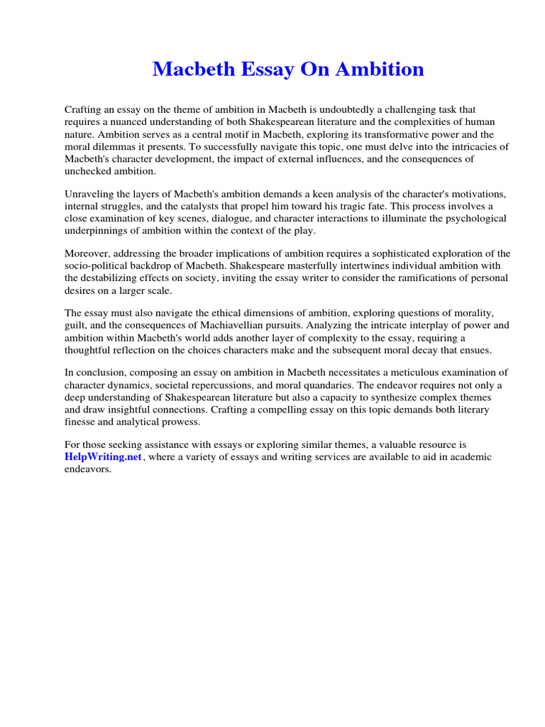 Macbeth Essay On Ambition | PDF | Living Wage | Minimum Wage