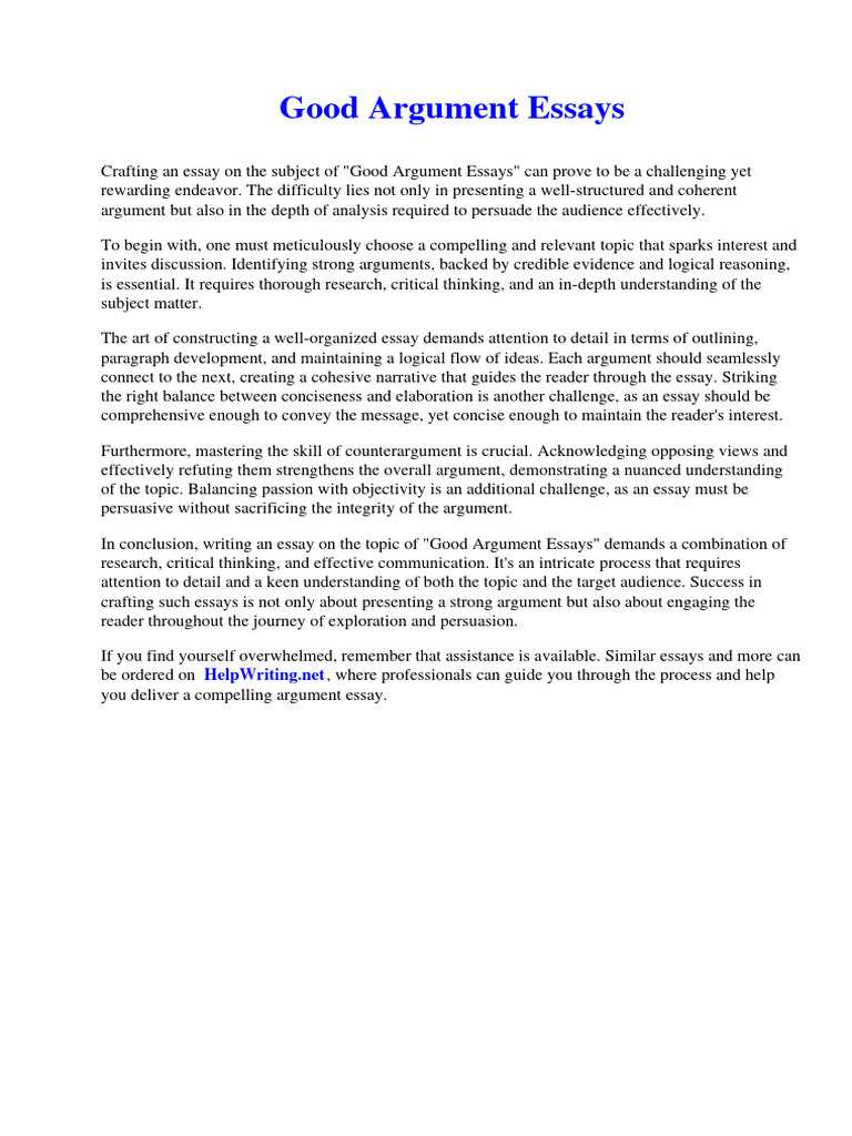 Good Argument Essays | PDF | Essays | Muscle Contraction