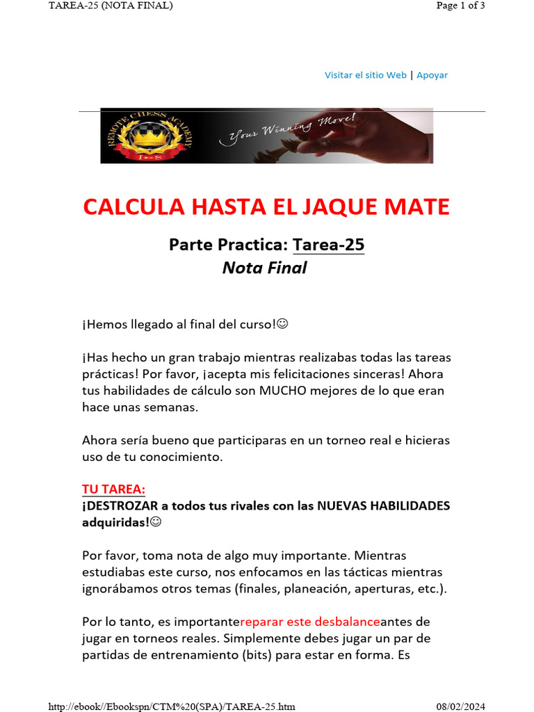Calcula Hasta El Jaque Mate: Parte Practica: Tarea-25 Nota Final | PDF