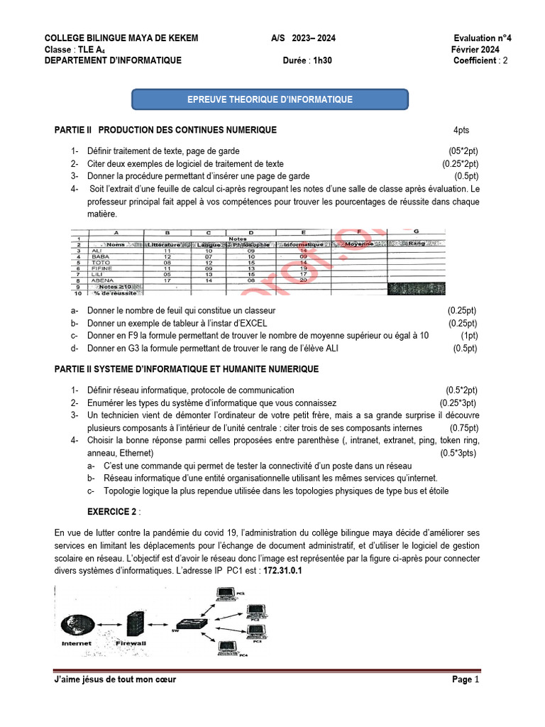 Épreuve Informatique Terminale A4 2023 | PDF | Bases de données ...
