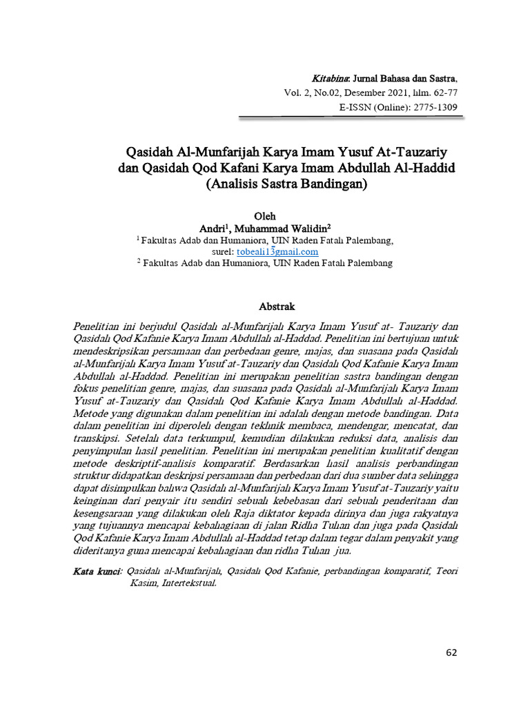 Qasidah Al-Munfarijah Karya Imam Yusuf At-Tauzariy Dan Qasidah Qod ...