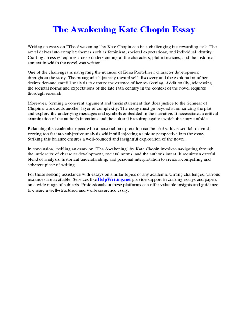 The Awakening Kate Chopin Essay | PDF | The Awakening (Chopin Novel)