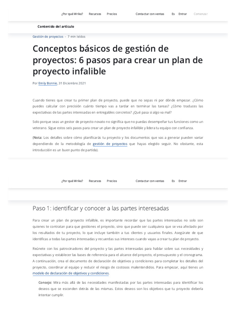 Conceptos Básicos de Gestión de Proyectos - 6 Pasos para Crear Un Plan ...