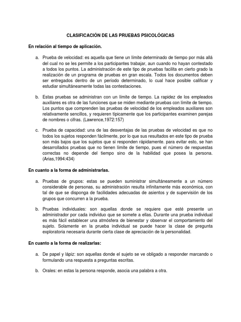 Clasificación de Las Pruebas Psicológicas | PDF