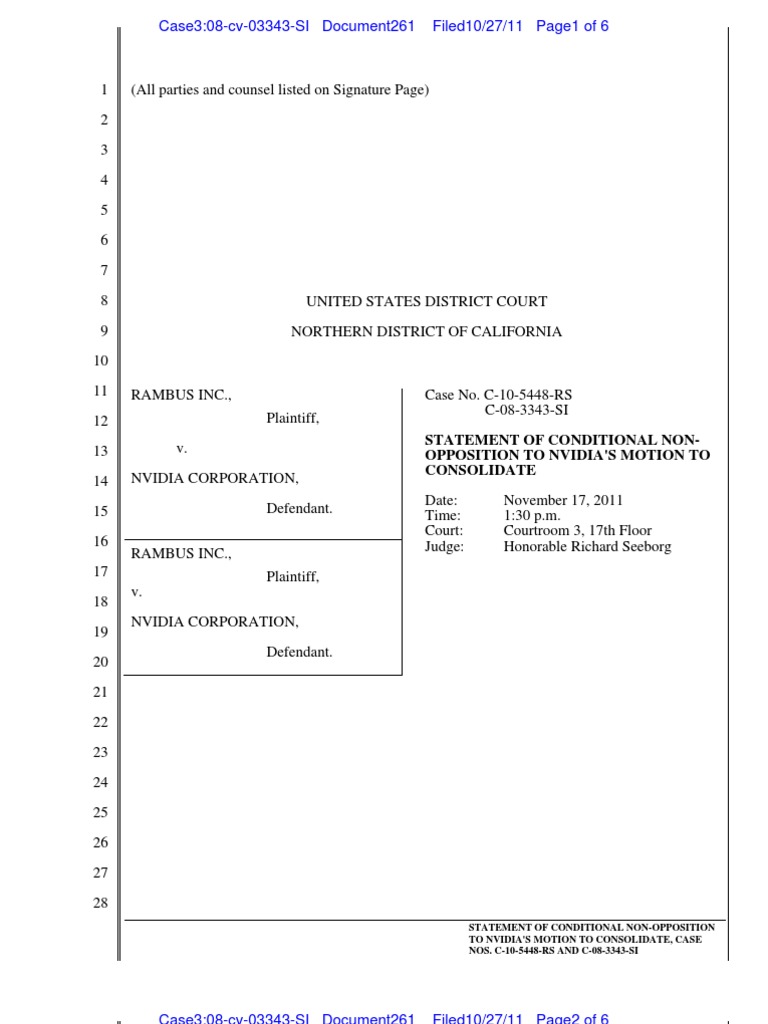 Statement of Conditional Non-Opposition To Nvidia'S Motion To ...