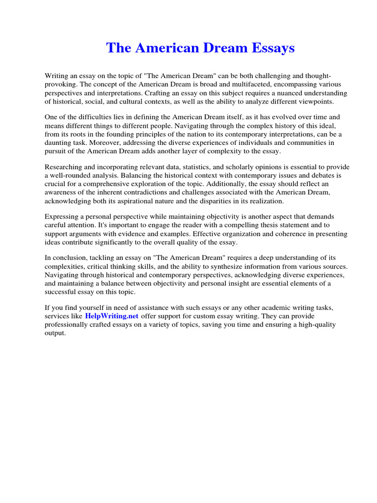 The American Dream Essays | PDF | Essays | Pulp Fiction