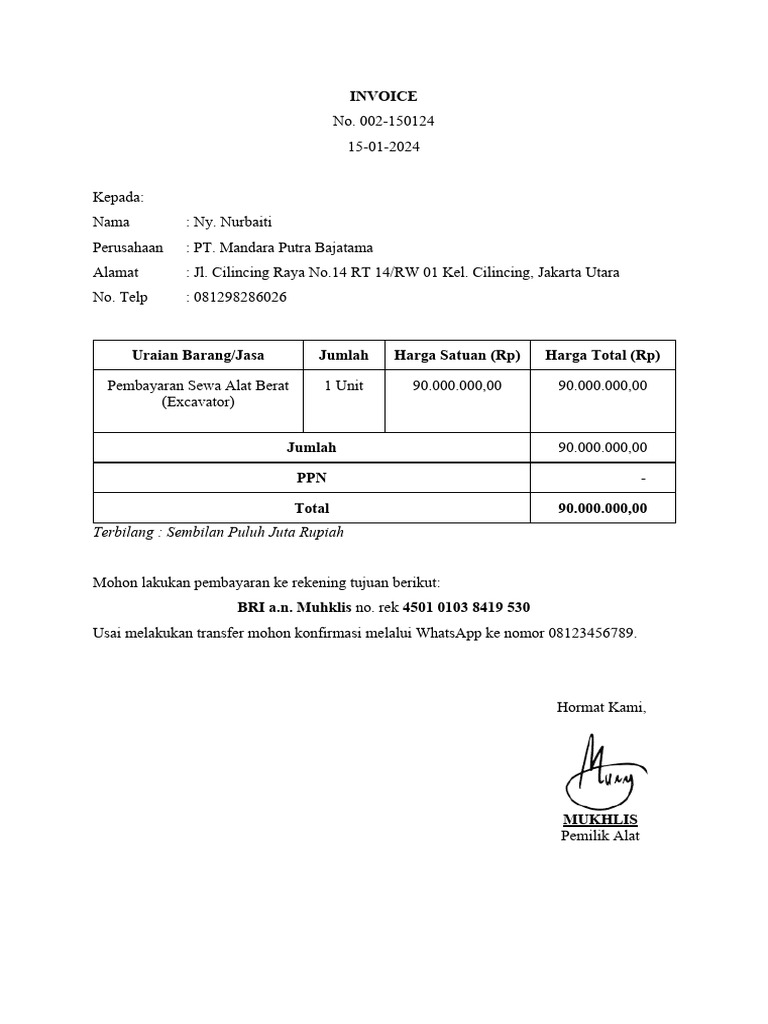 Contoh Invoice Perorangan | PDF