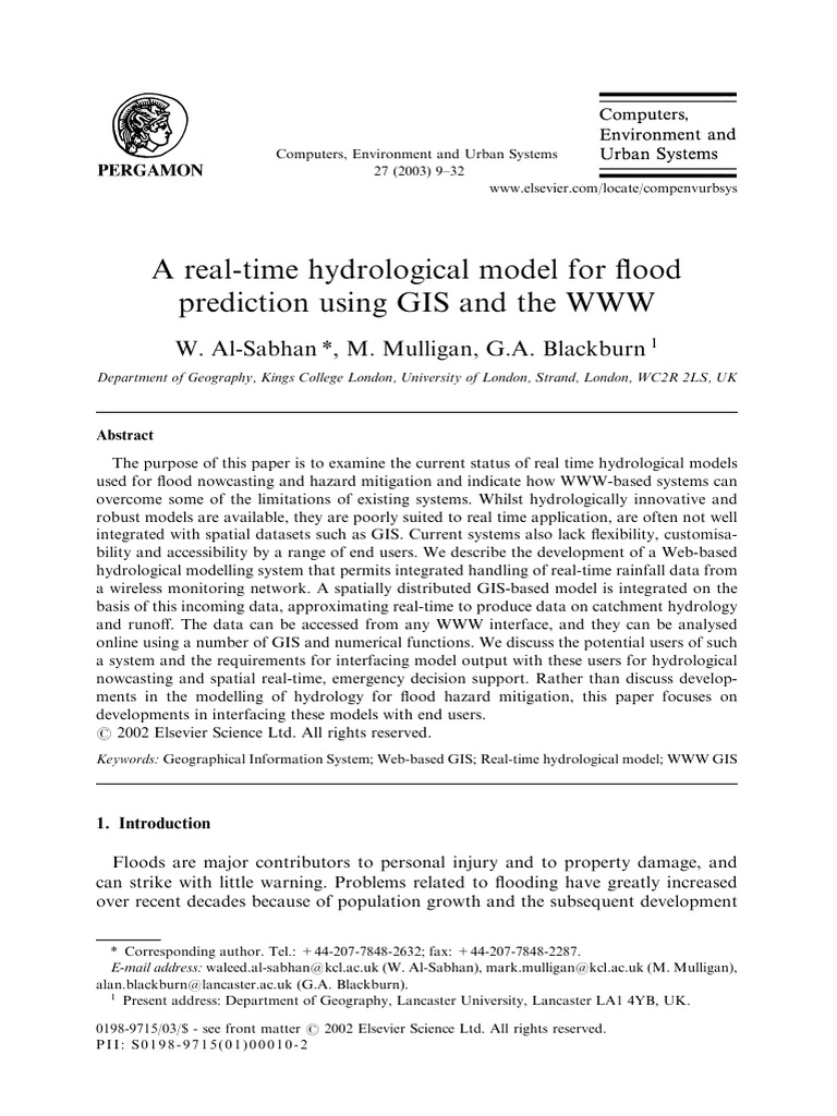 A Real-Time Hydrological Model For Flood Prediction Using GIS and The WWW | PDF | Geographic ...