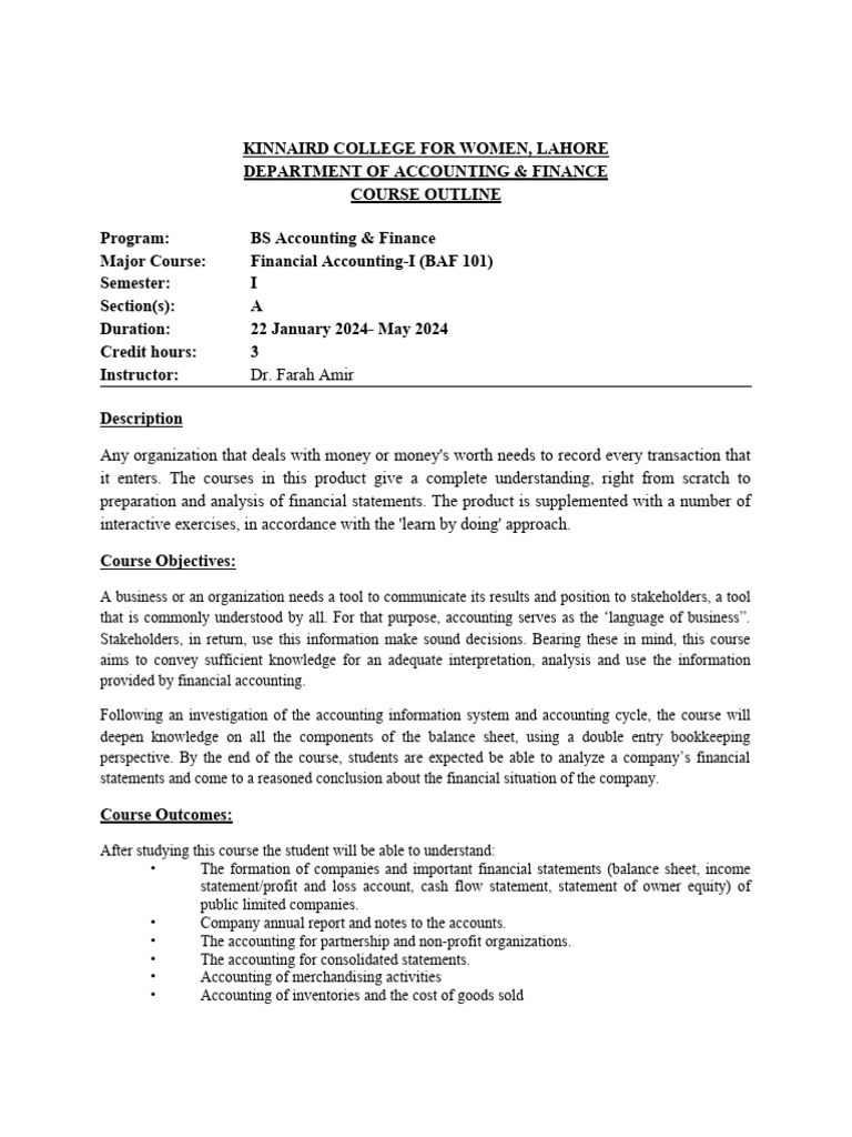 Course Outlines Financial Accounting I | PDF | Accounting | Financial ...
