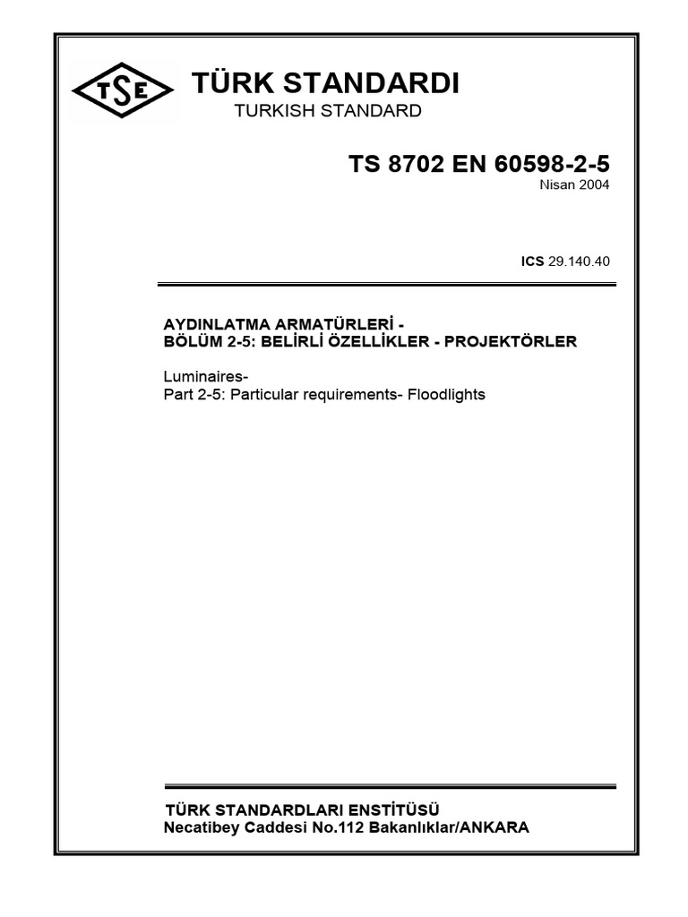 TS 8702 EN 60598-2-5 (Nisan 2004) | PDF