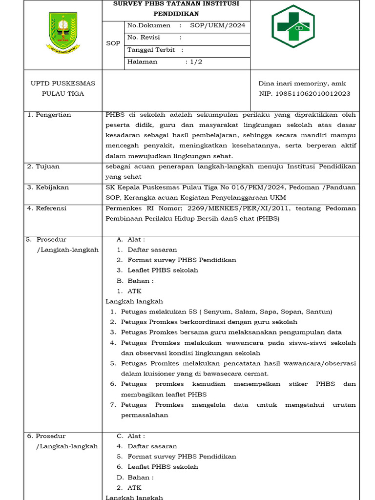 Survey PHBS di Institusi Pendidikan | PDF