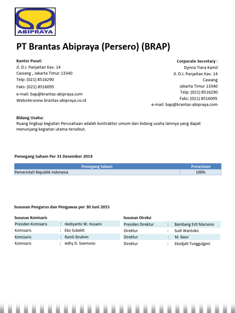 Profil PT Brantas Abipraya (Persero) | PDF