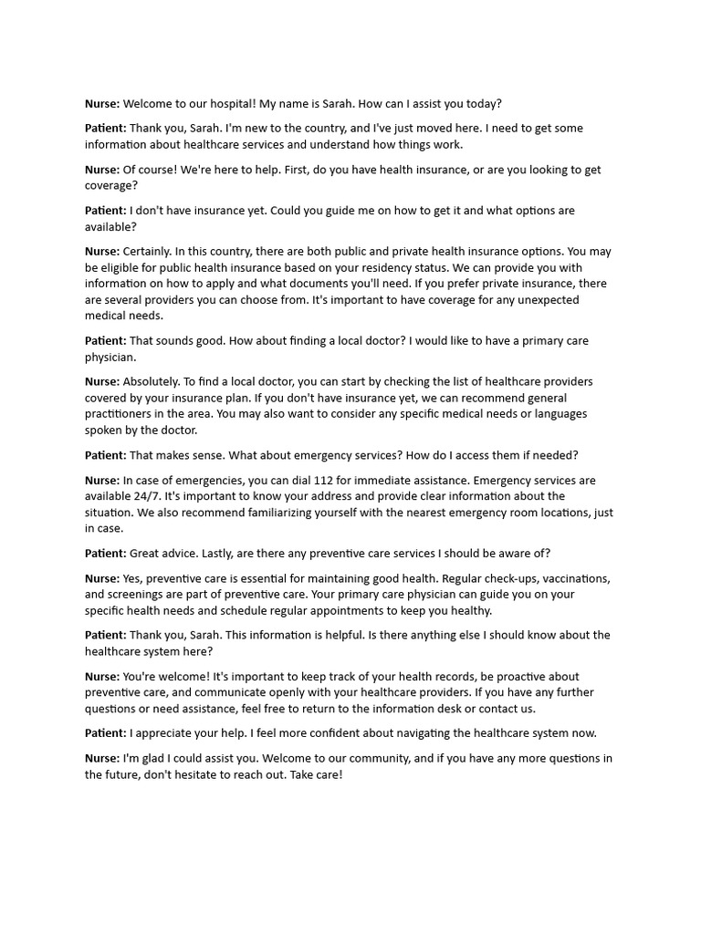 Hospital Nurse Patient Dialog | PDF | Nursing | Health Care