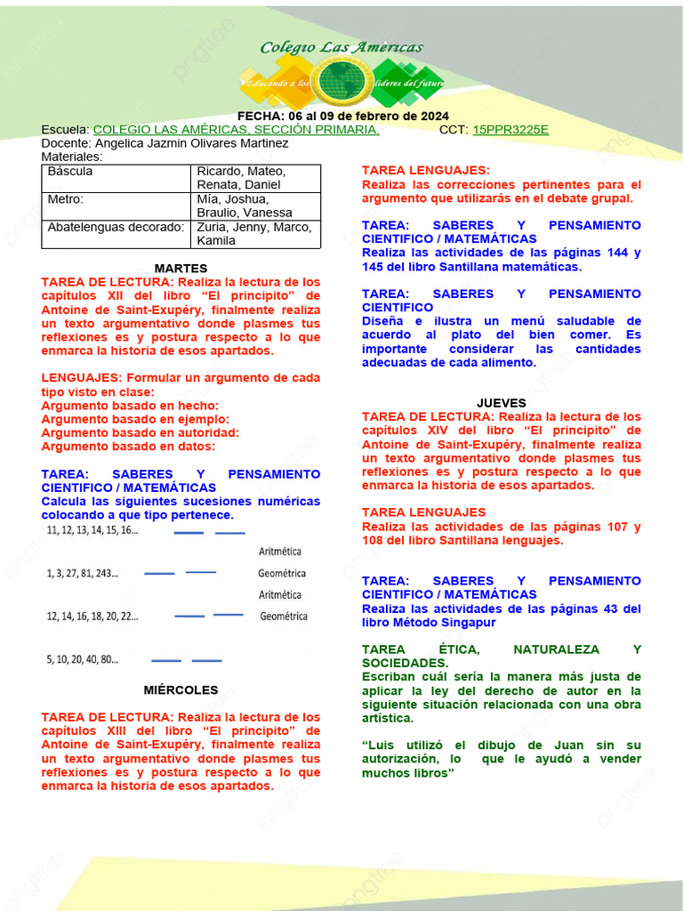 HOJA DE TAREAS 8 Al 12 Enero | PDF | Filosofía