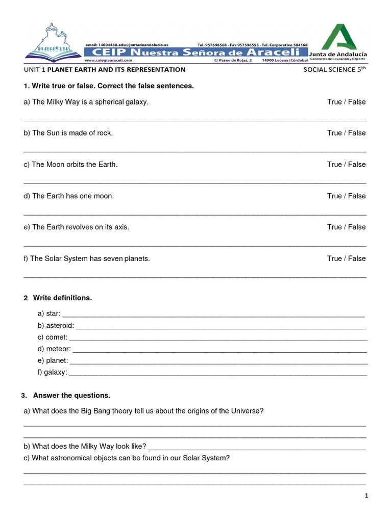 ACTIVITIES Unit 1 - PLANET EARTH AND ITS REPRESENTATION | PDF | Solar ...