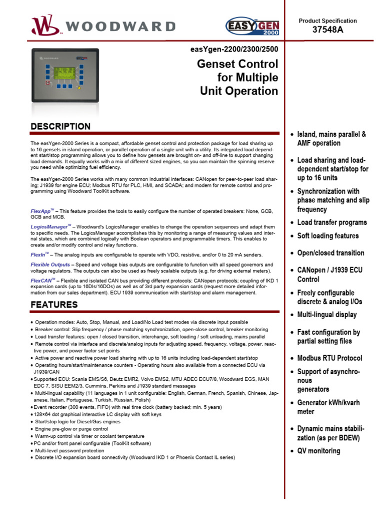 Genset Control For Multiple Unit Operation: Easygen-2200/2300/2500 ...