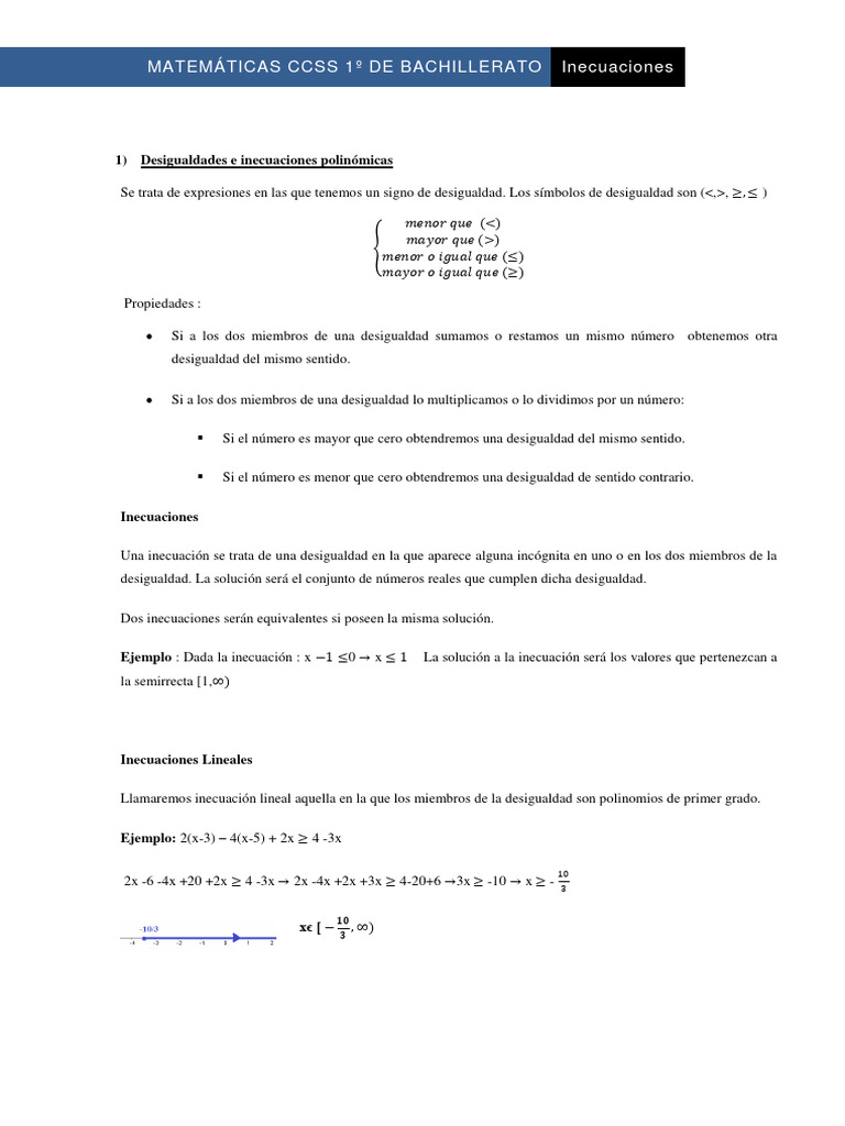 Inecuaciones Teoría | PDF | Desigualdad (Matemáticas) | Números