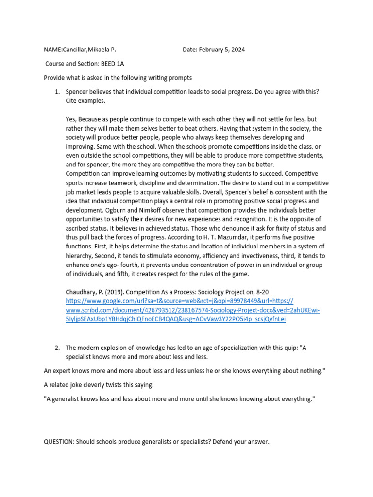Cancillar, MIkaela P. BEED1A | PDF | Pedagogy | Learning