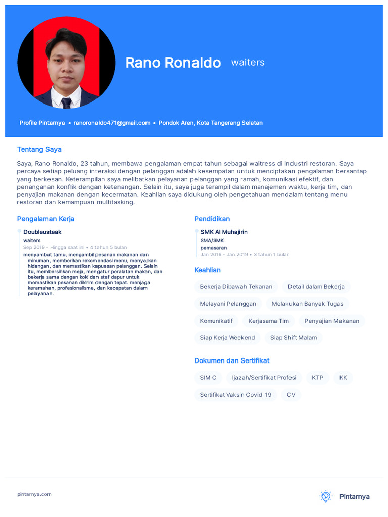 Rano Ronaldo Pintarnya CV | PDF